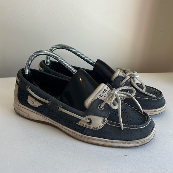 Sperry | Shoes | Sperry Floral Perf Leather Angelfish Boat Shoe Blue ...